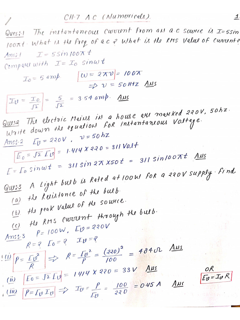 CH7 AC Numerical Sheet | PDF