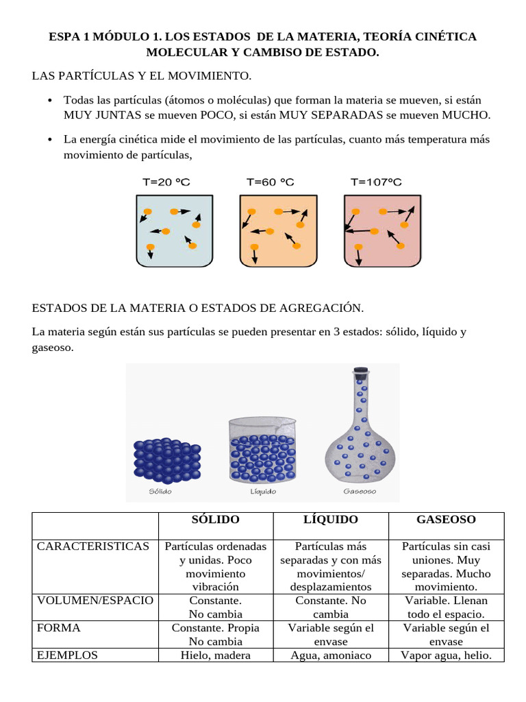 LOS ESTADOS DE LA MATERIA Cambios y Ejercicios | PDF | Gases | Líquidos