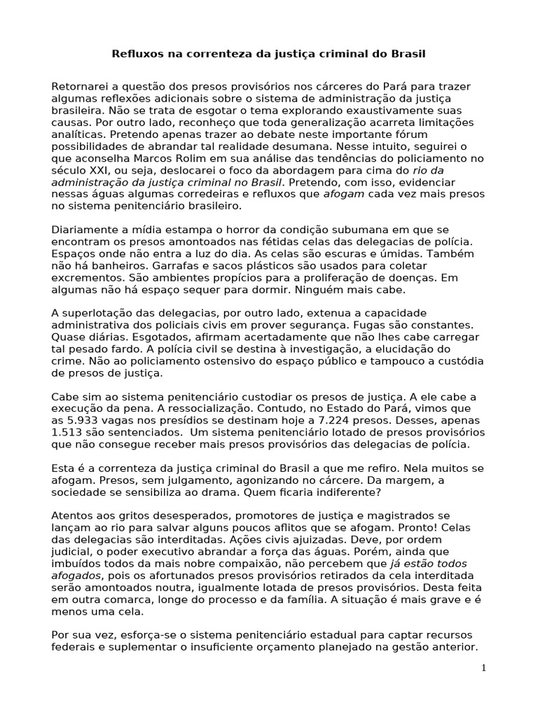 Refluxos da Justiça Criminal no Pará | PDF | Direito Penal | Justiça