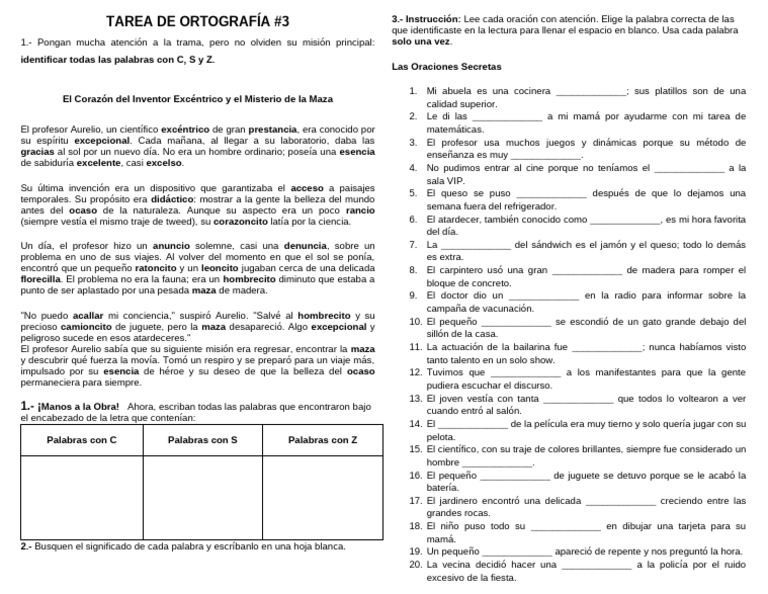 Identificación de Palabras con C, S y Z | PDF