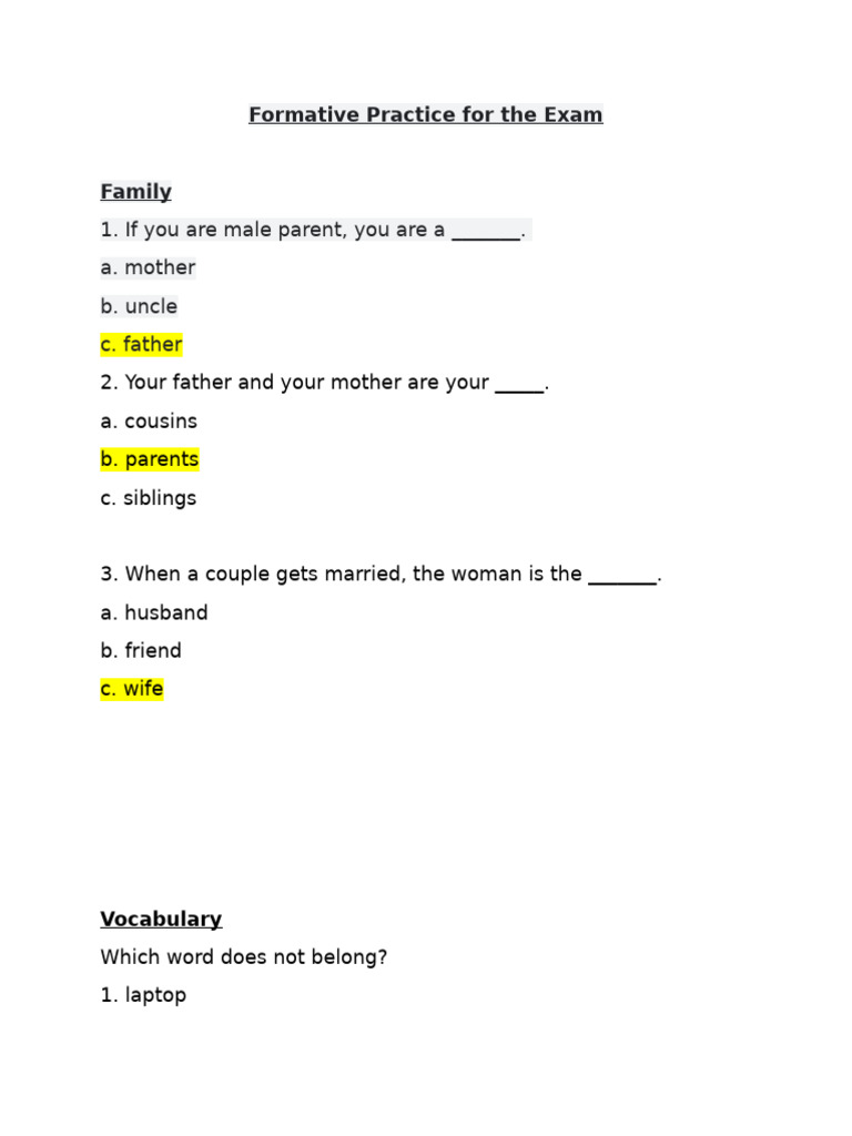 Formative Practice For The Exam | PDF