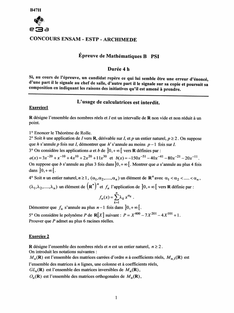 Banque E3A E4A 2008 PSI Mathématiques B e | PDF