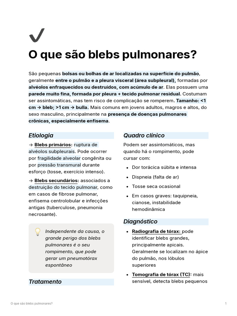 Blebs Pulmonares: Causas e Tratamento | PDF | Doenças respiratórias ...