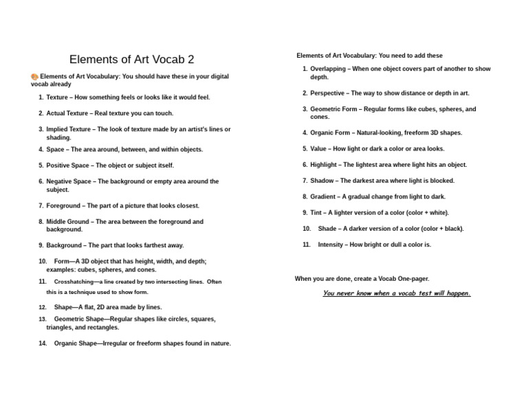 Elements of Art Vocab 2 | PDF
