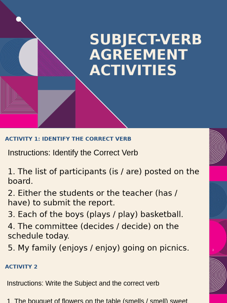 Subject Verb Agreement Activities | PDF