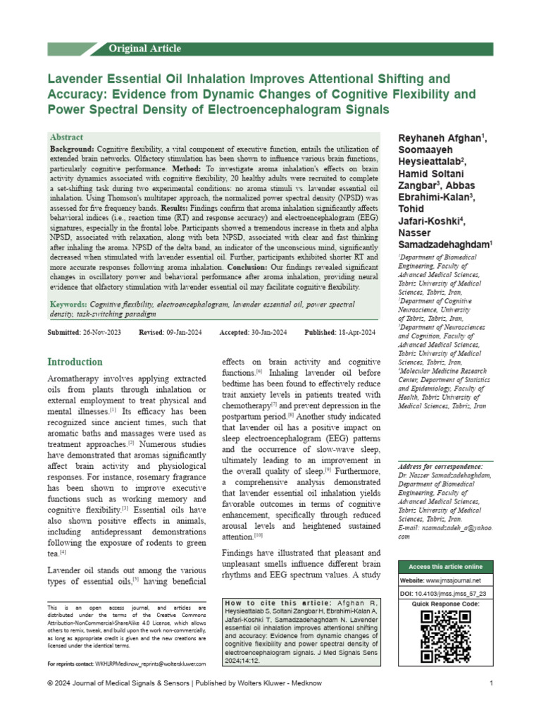 Lavender Essential Oil Inhalation Improves.3 | PDF ...