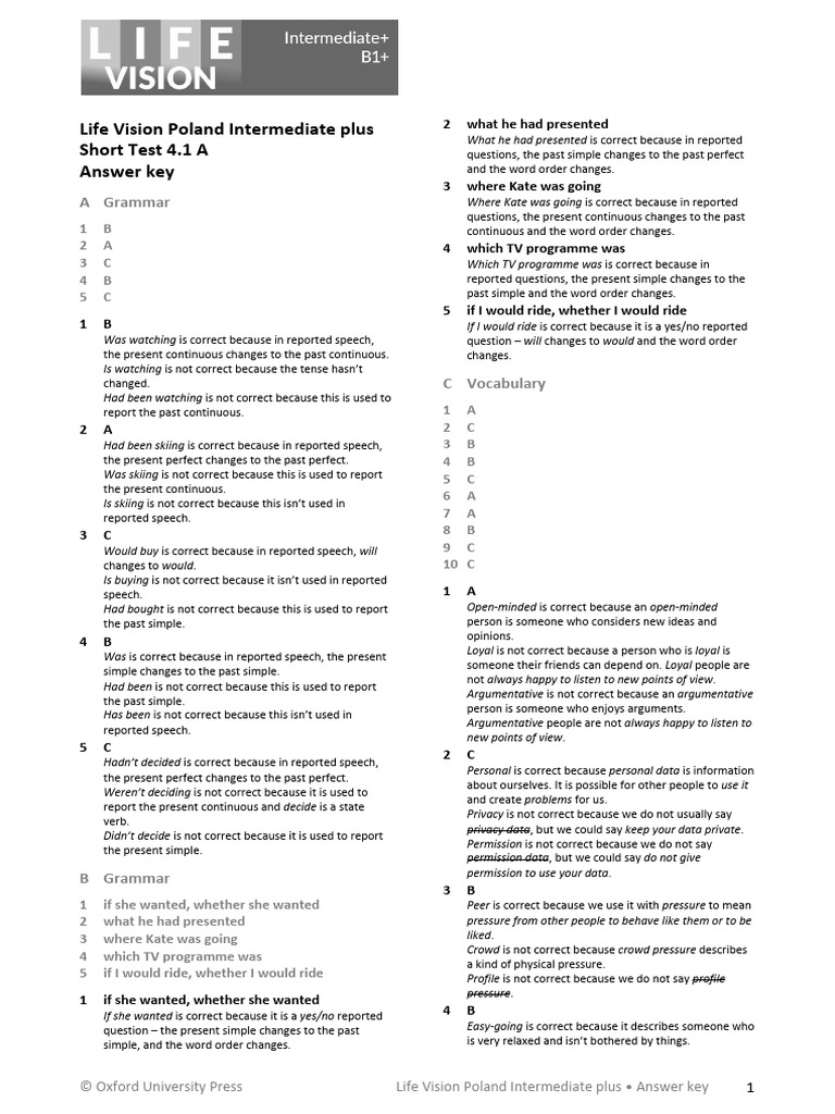 Life Vision Poland Intermediate Answer Key | PDF | Human Communication ...