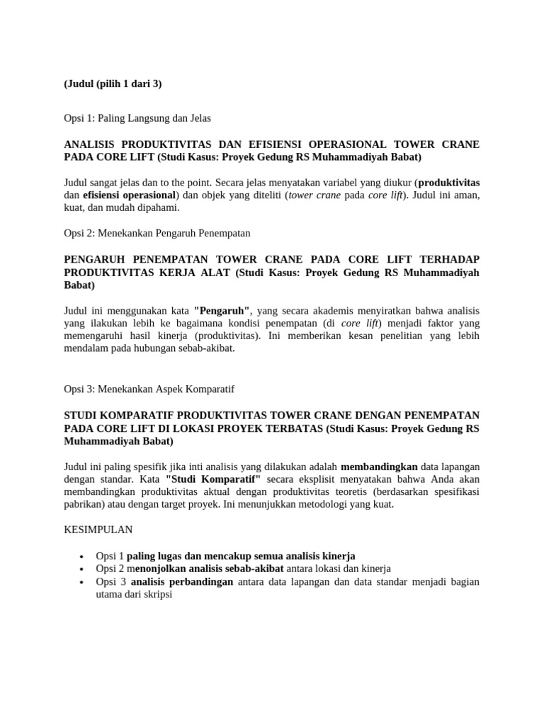 Efisiensi Tower Crane di Core Lift RS Muhammadiyah | PDF