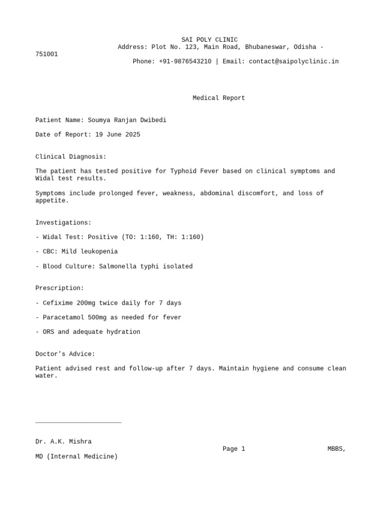 877924287 Typhoid Report Professional Soumya Ranjan Dwibedi | PDF