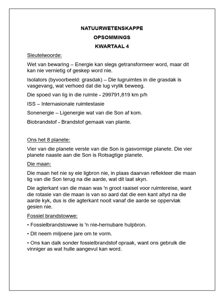 NATUURWETENSKAPPE KW 4 Opsommings | PDF