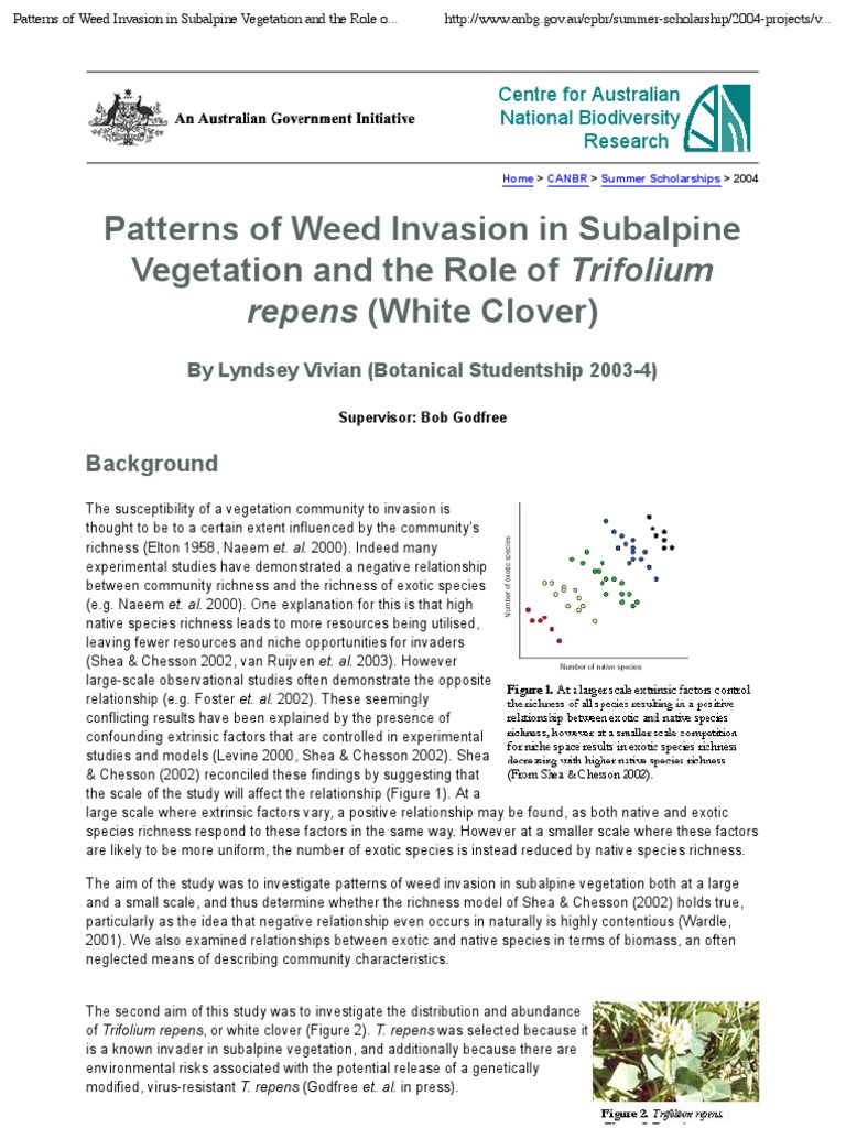 Patterns of Weed Invasion in Subalpine Vegetation and The Role of ...