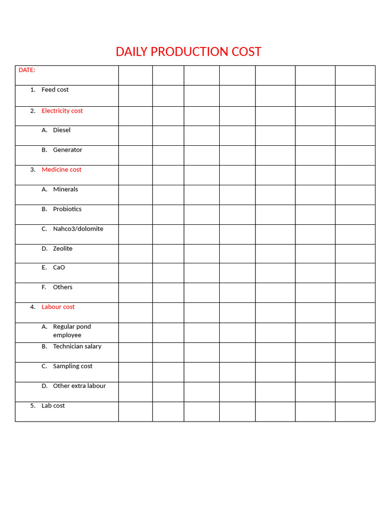 Daily Production Cost | PDF