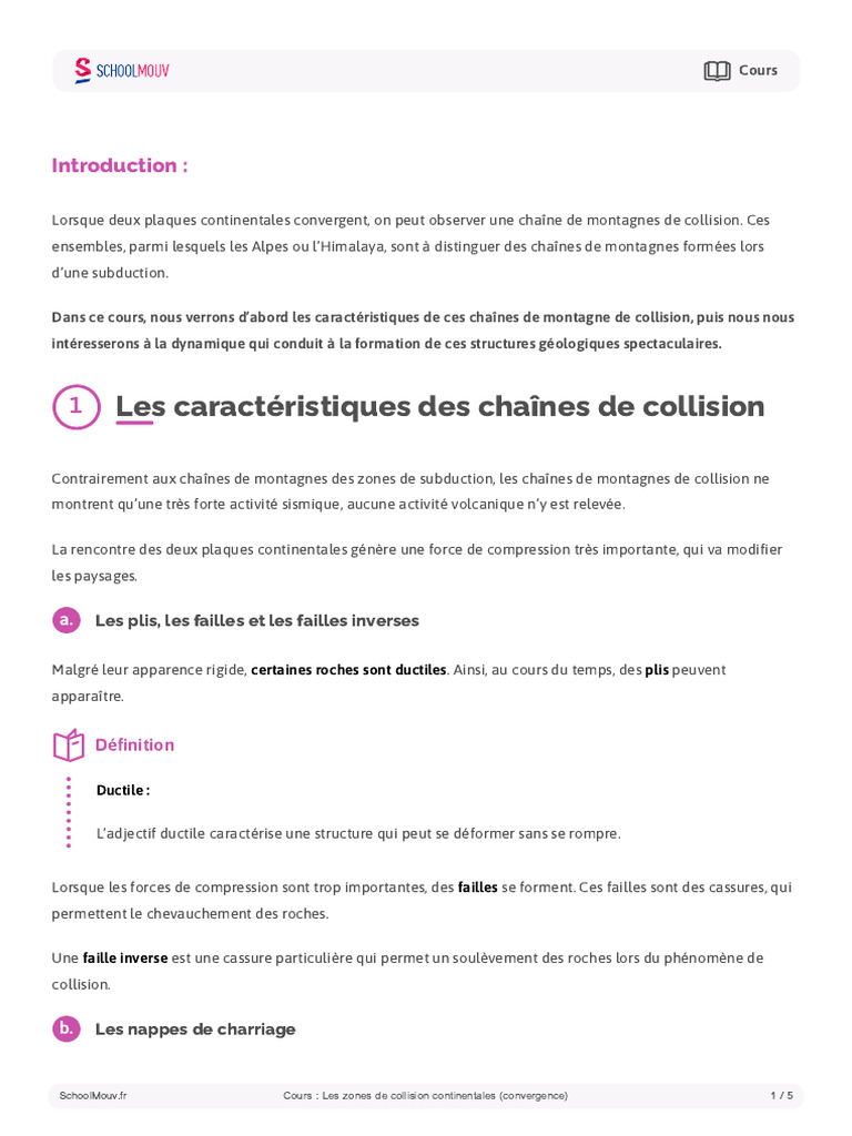 Chaînes de montagnes de collision continentale | PDF | Tectonique des ...