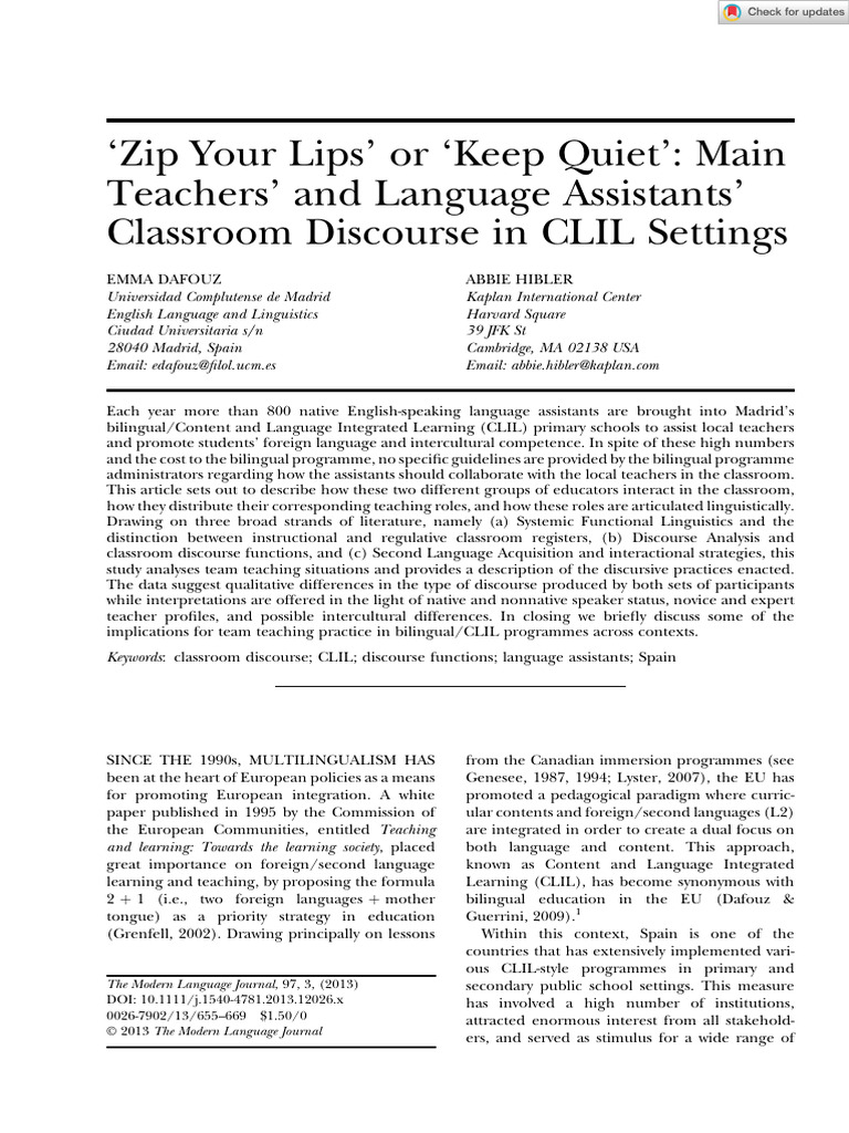 Classroom Discourse in CLIL Education | PDF | Teachers | Multilingualism