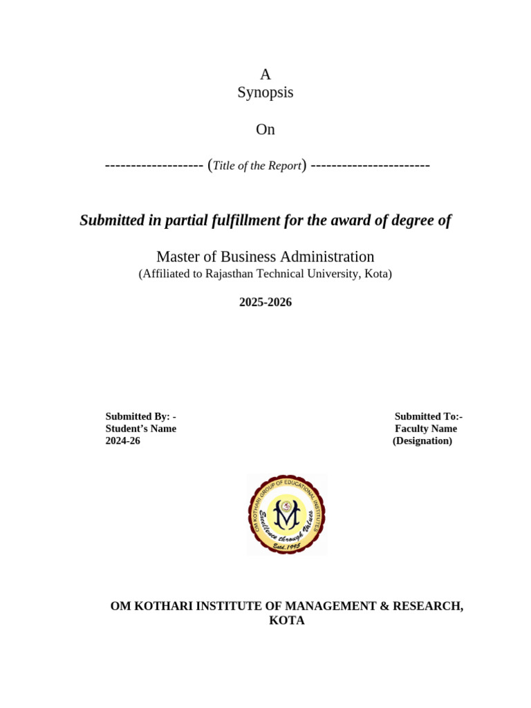Synopsis Cover Page | PDF