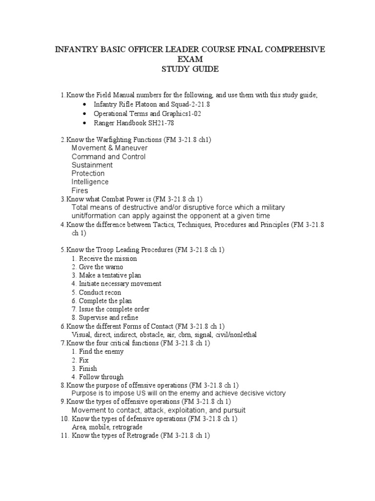 Ibolc Study Guide | Reconnaissance | Infantry