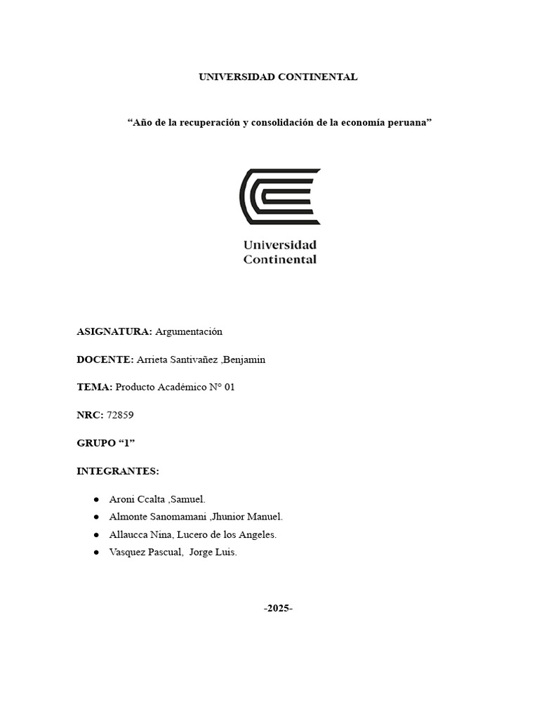 Pa1 - Argumentacion - Aroni, Vasquez, Bedoya, Allaucca, Almonte ...