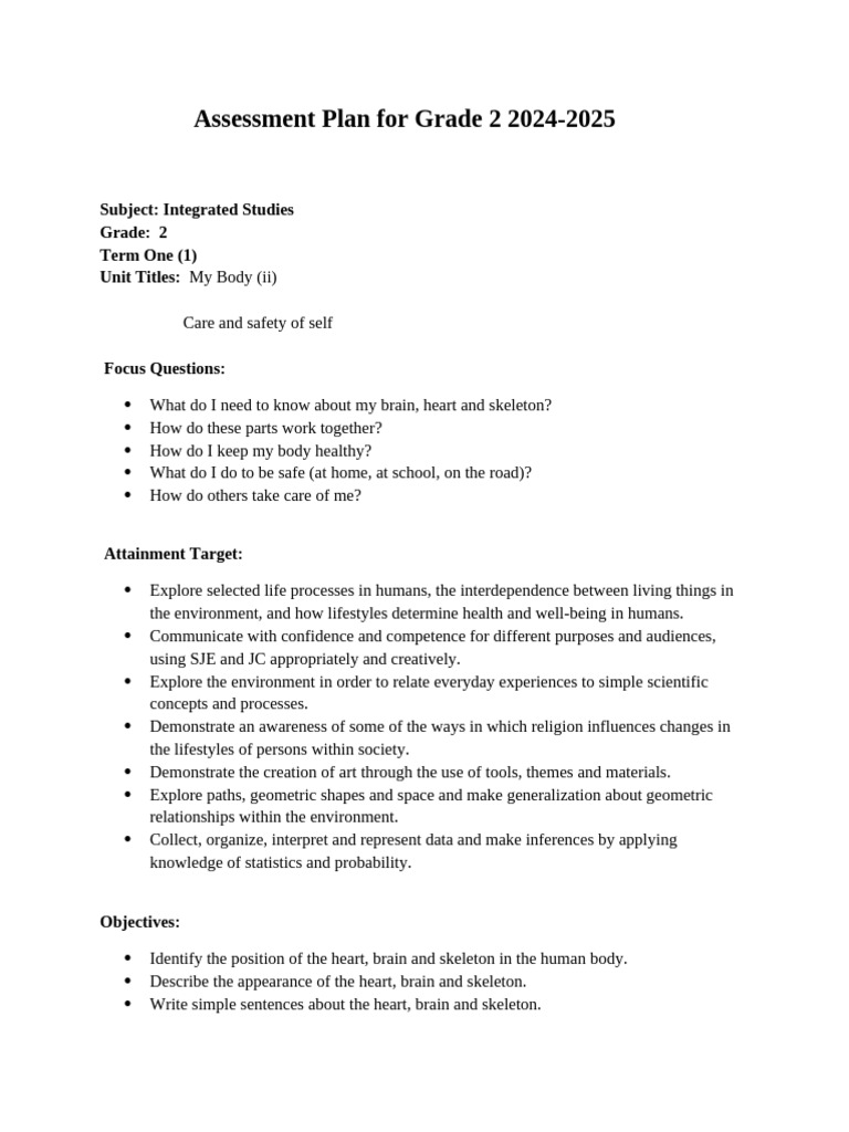 Grade 2 Integrated Studies Assessment Plan | PDF | Cognition ...