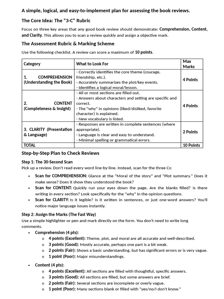 Book Review Assessment Criteria | PDF | Reading Comprehension ...