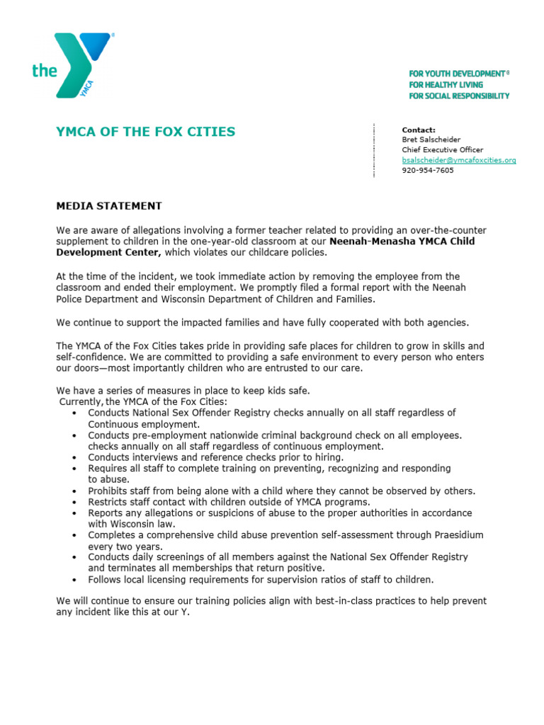 YMCA Child Safety Measures Statement | PDF | Employment | Social Ethics