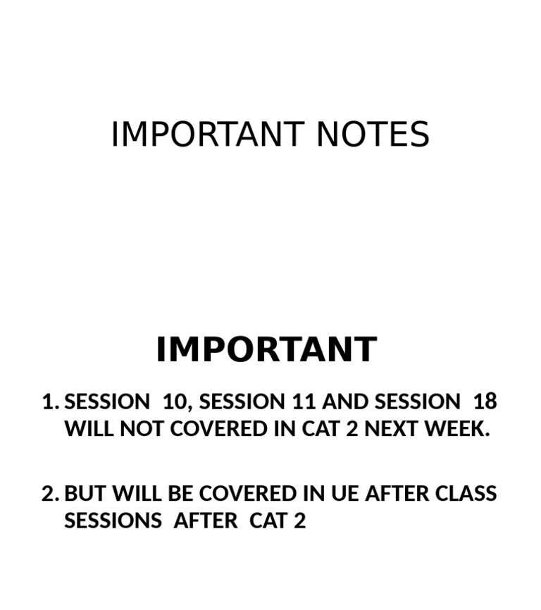 Session 8a. Important Notes | PDF