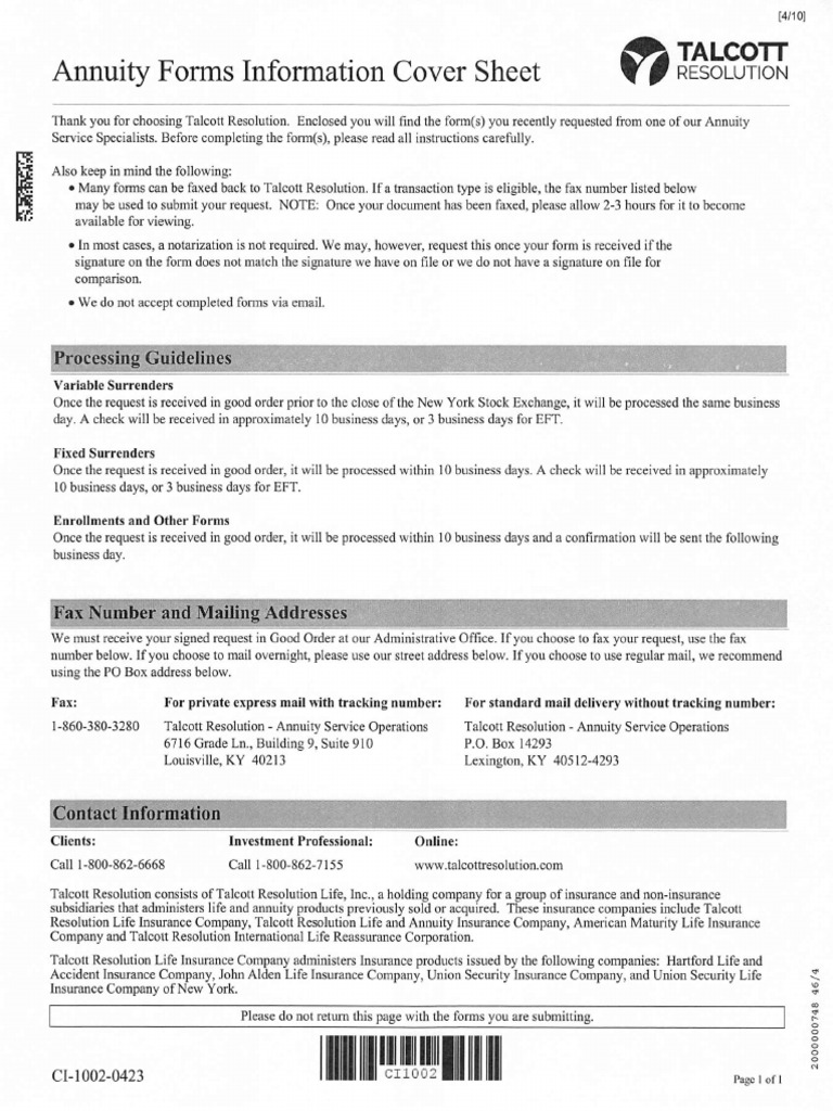 Talcott Resolution Ci1002 | PDF