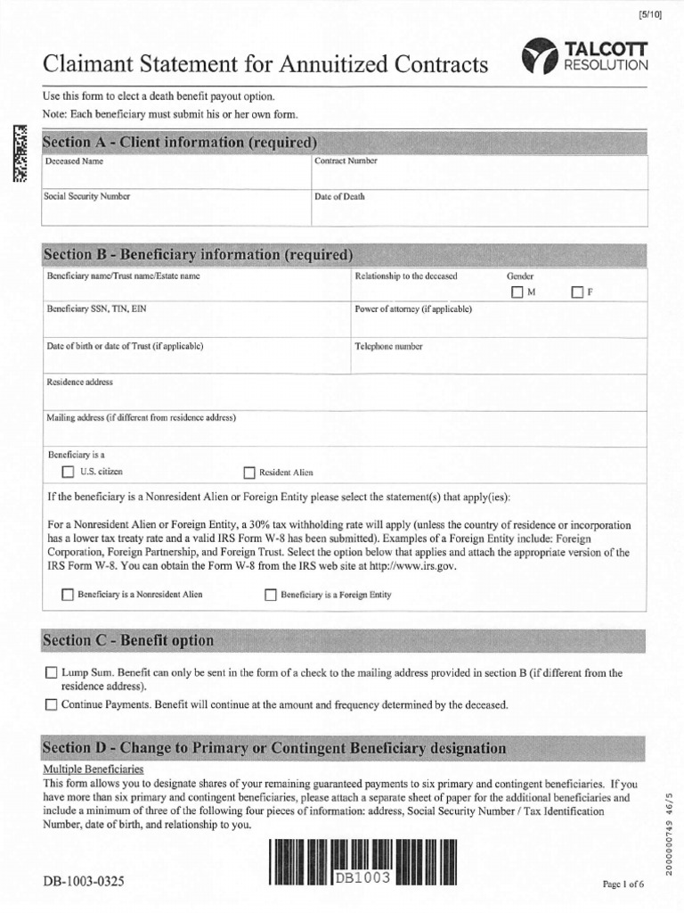 Talcott Resolution db1003 | PDF