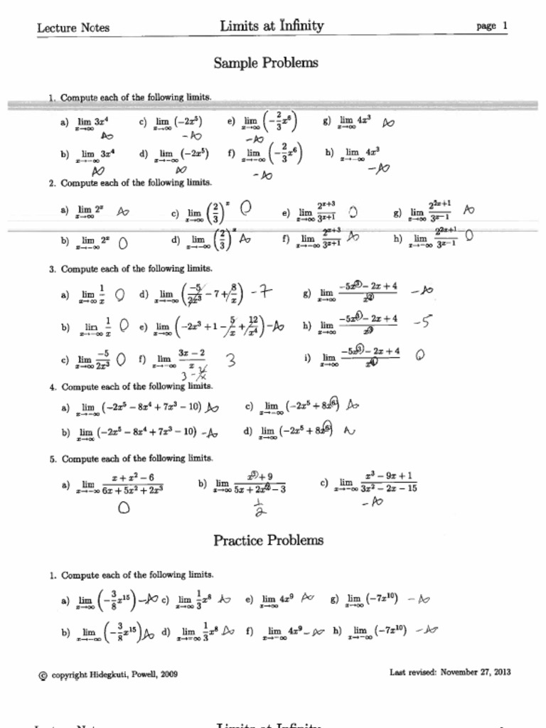 Limits+at+Infinity+Practice+Key | PDF