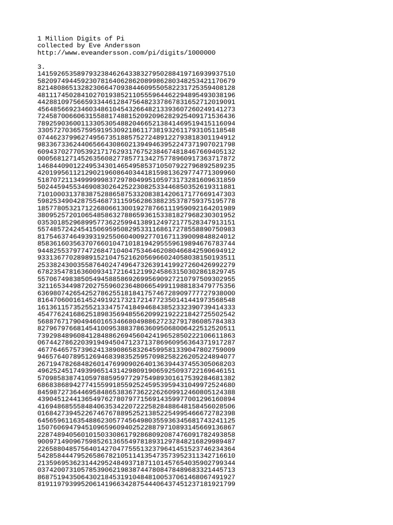 Million Digits of Pi | PDF