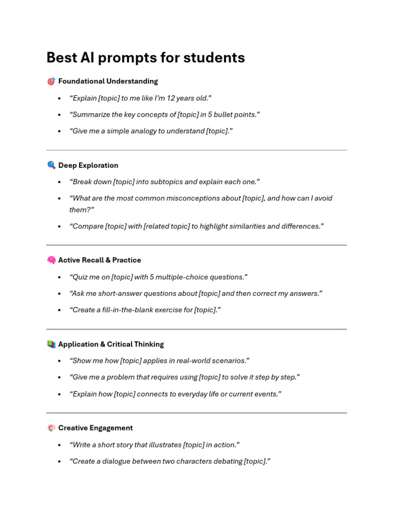 Top AI Study Prompts for Students | PDF