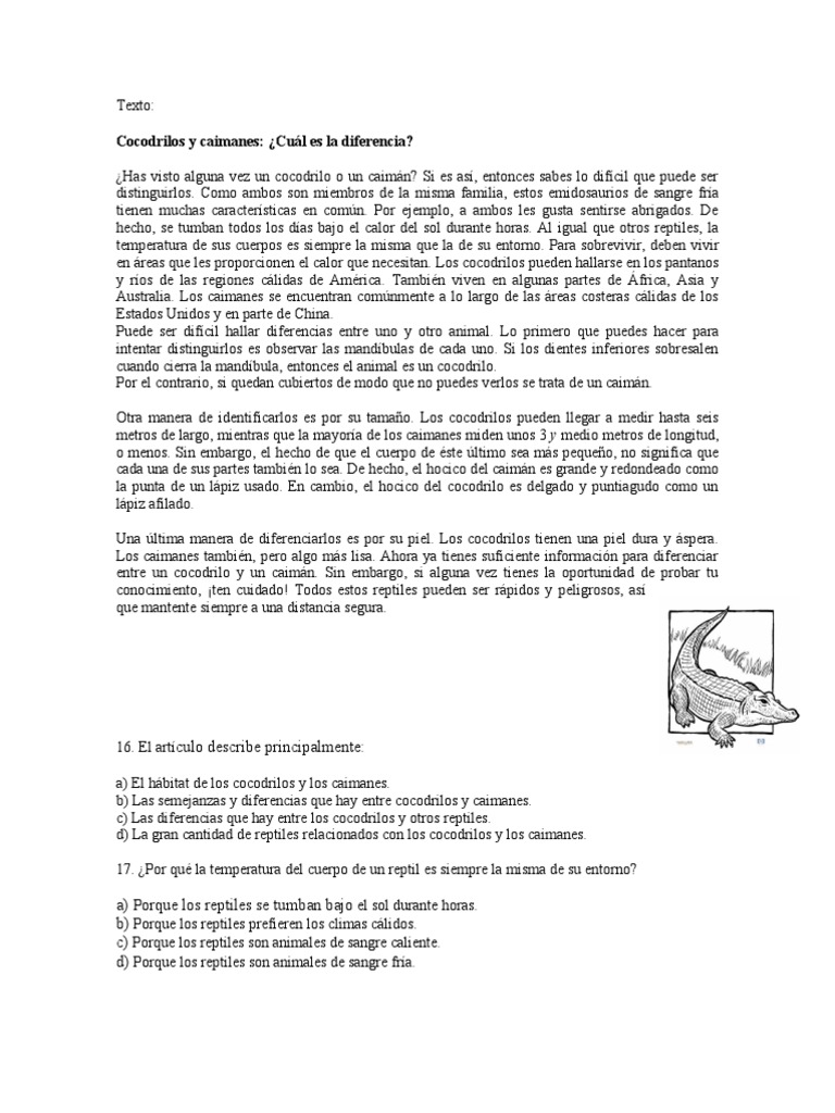 Texto Cocodrilos | PDF | Reptil | Naturaleza