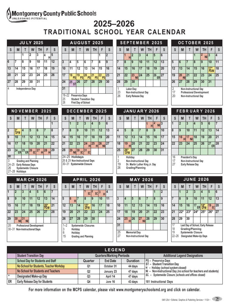 2025-2026 Traditional and Innovative School Year Calendars | PDF