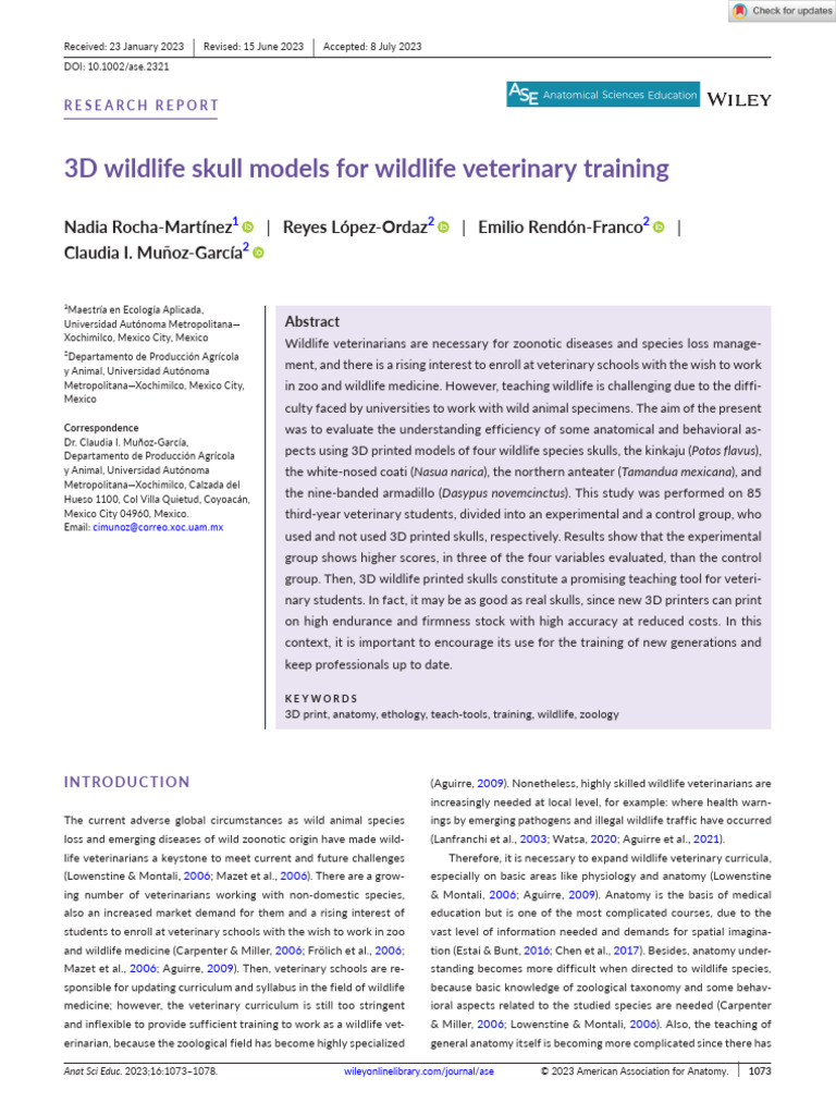 3D Models Enhance Wildlife Vet Training | PDF | Veterinary Medicine ...