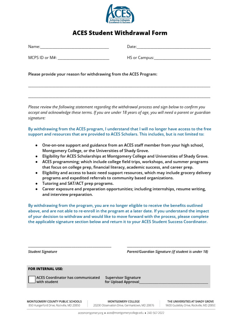 ACES Program Withdrawal Form | PDF