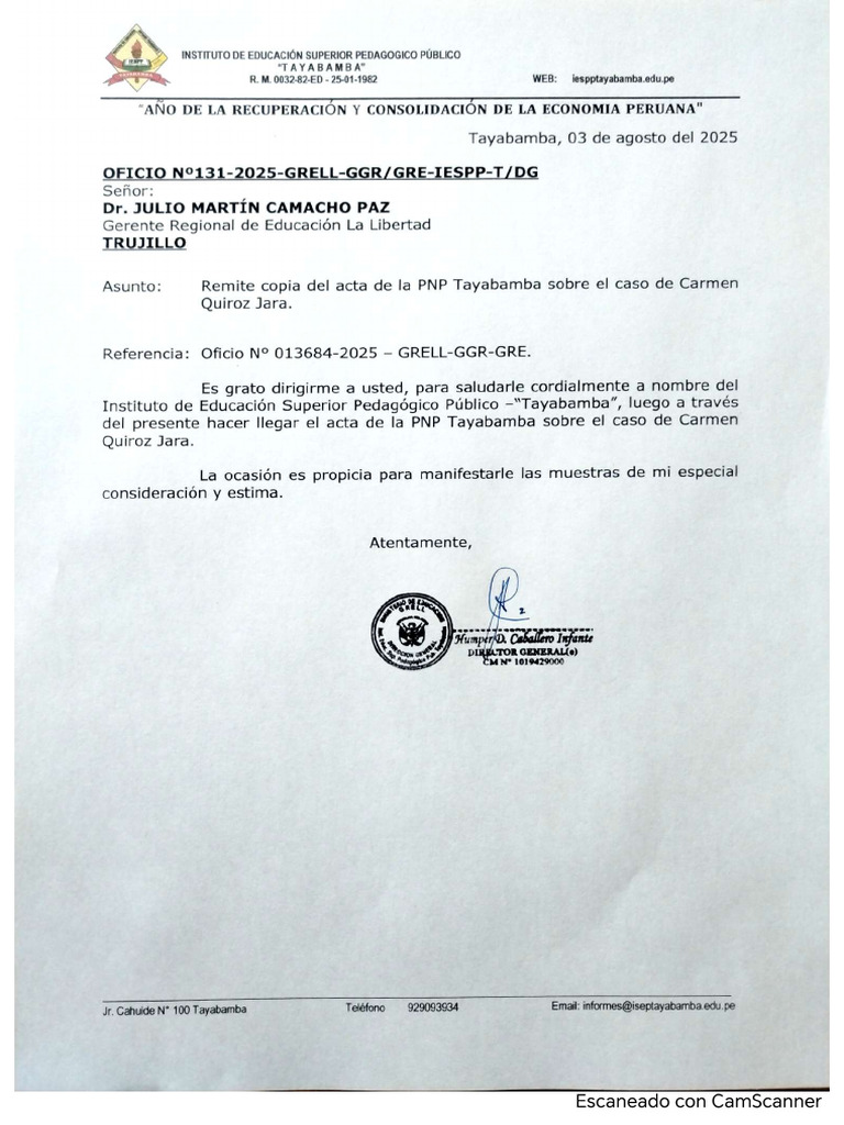 Oficio Acta Policial Carmen | PDF