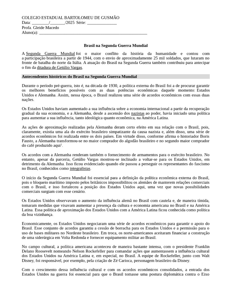 Brasil na Segunda Guerra Mundial: História e Impactos | PDF | Brasil ...