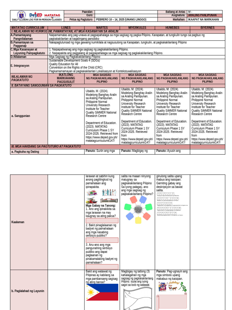 g4q4w1 DLL AP (Matatag) @sir Ims | PDF