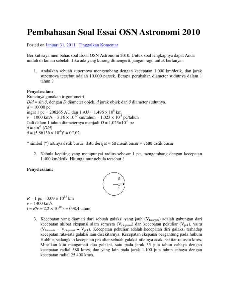 Pembahasan Soal Essai OSN Astronomi | PDF | Sains & Matematika
