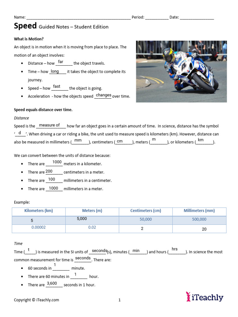 Speed and Motion Guided Notes | PDF | Speed | Mechanics