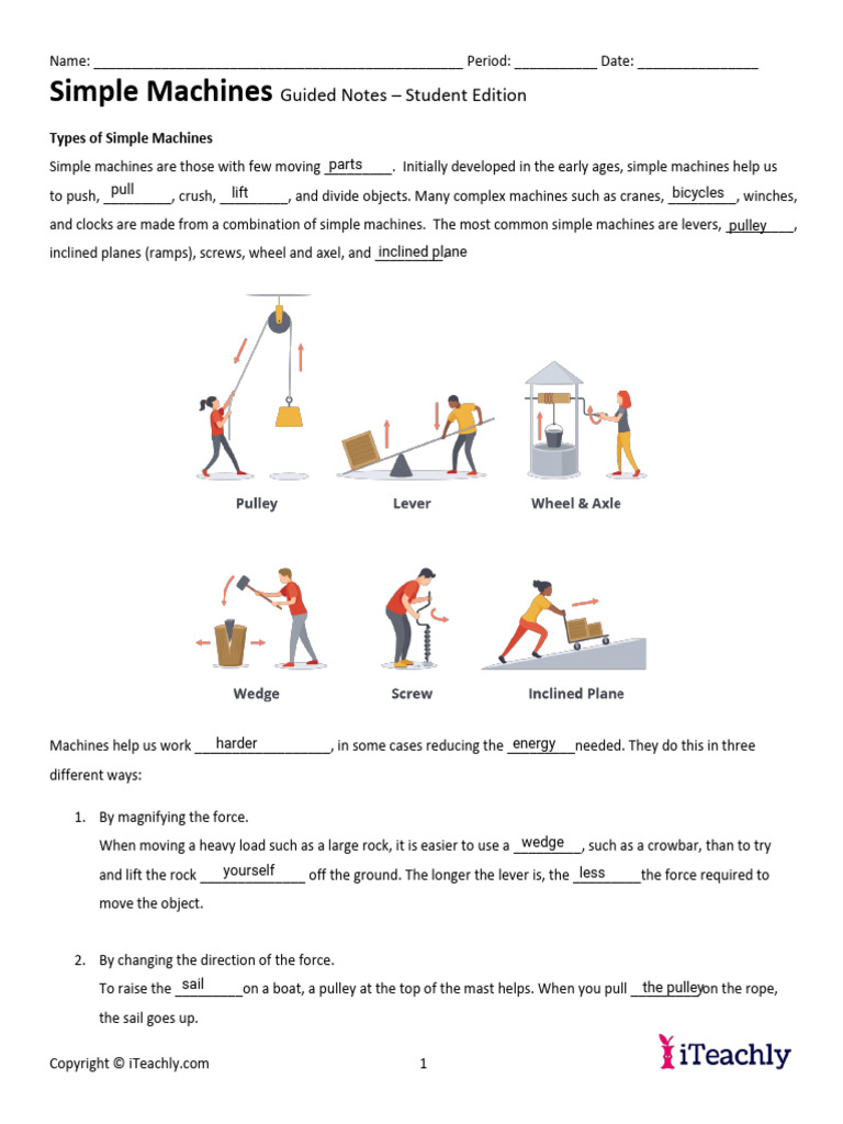 Jaiden Mcmillan 7 12 Guided Notes SE Simple Machines | PDF | Lever ...