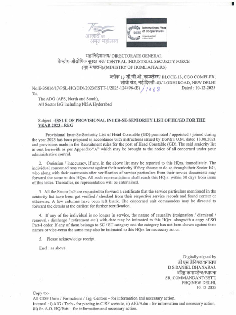 1068-Issue of Provisional Inter-Se-Seniority List of HC (GD) For The ...