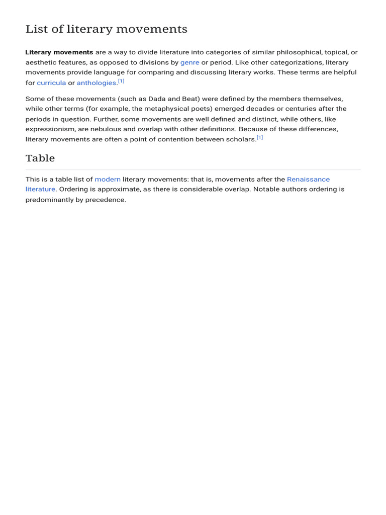Overview of Modern Literary Movements | PDF | Literary Realism ...