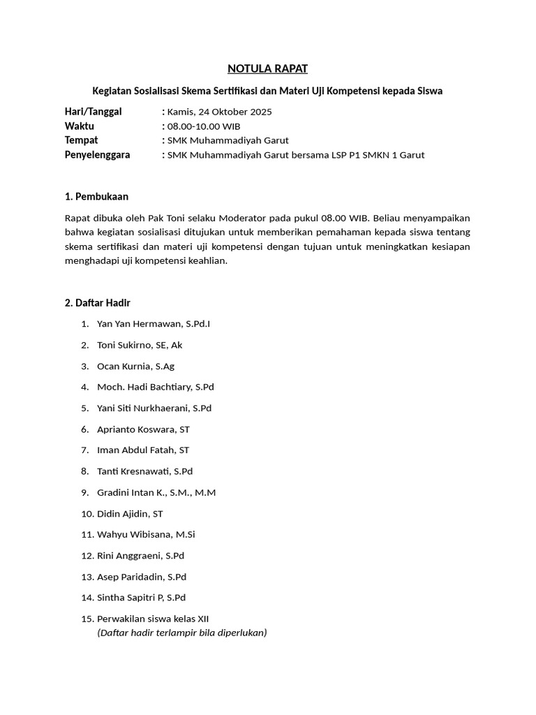 Notula Rapat Sosialisasi Muk (1) | PDF