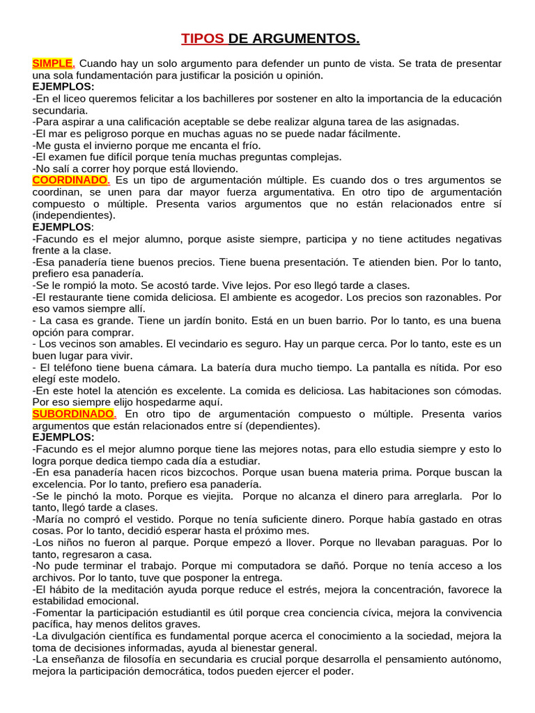 Tipos de Argumentos: Ejemplos y Clases | PDF | Dieta | Creatividad