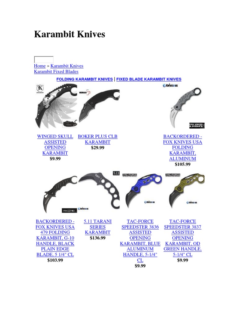 Folding Karambit Knives Fixed Blade Karambit Knives | PDF | Knife | Cutting