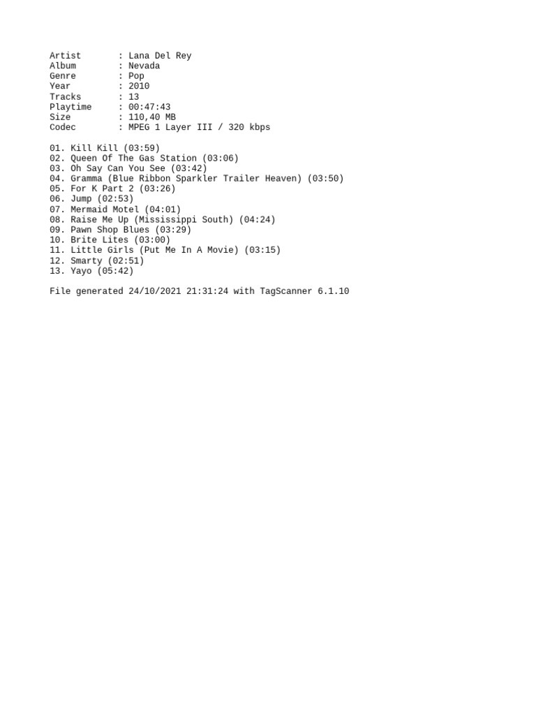 Lana Del Rey's Nevada Album Details | PDF