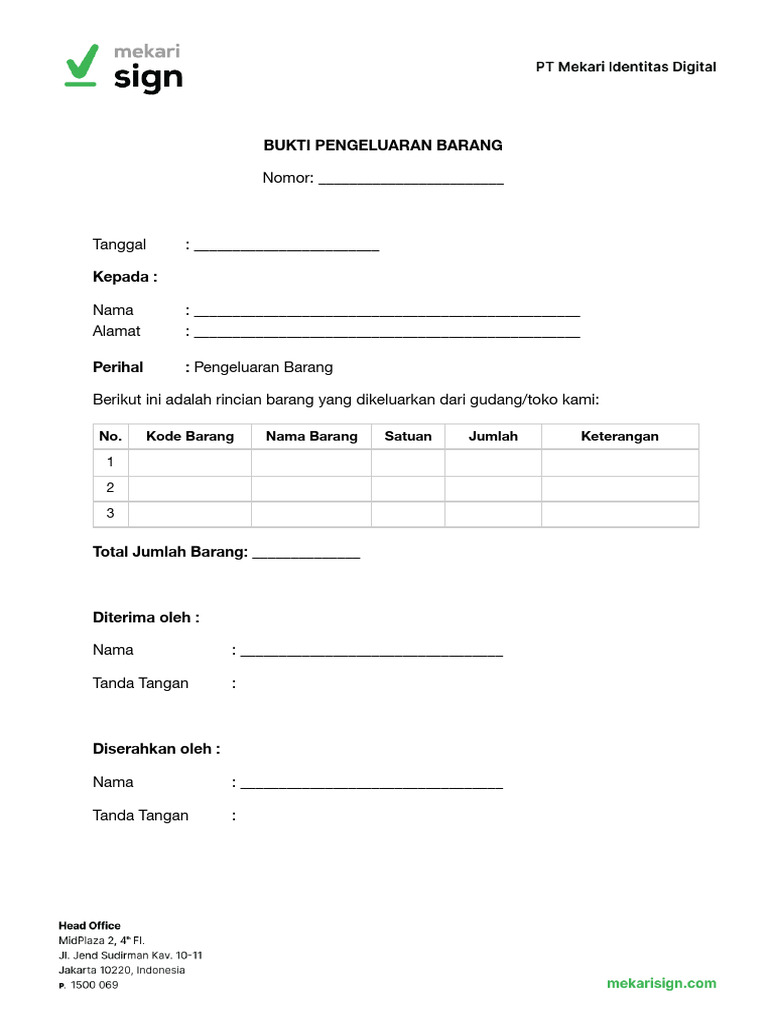 Template Bukti Pengeluaran Barang Mekari Sign | PDF