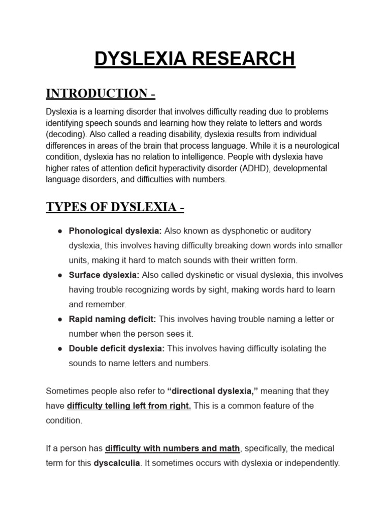 Dyslexia Research | PDF | Dyslexia | Learning Disability