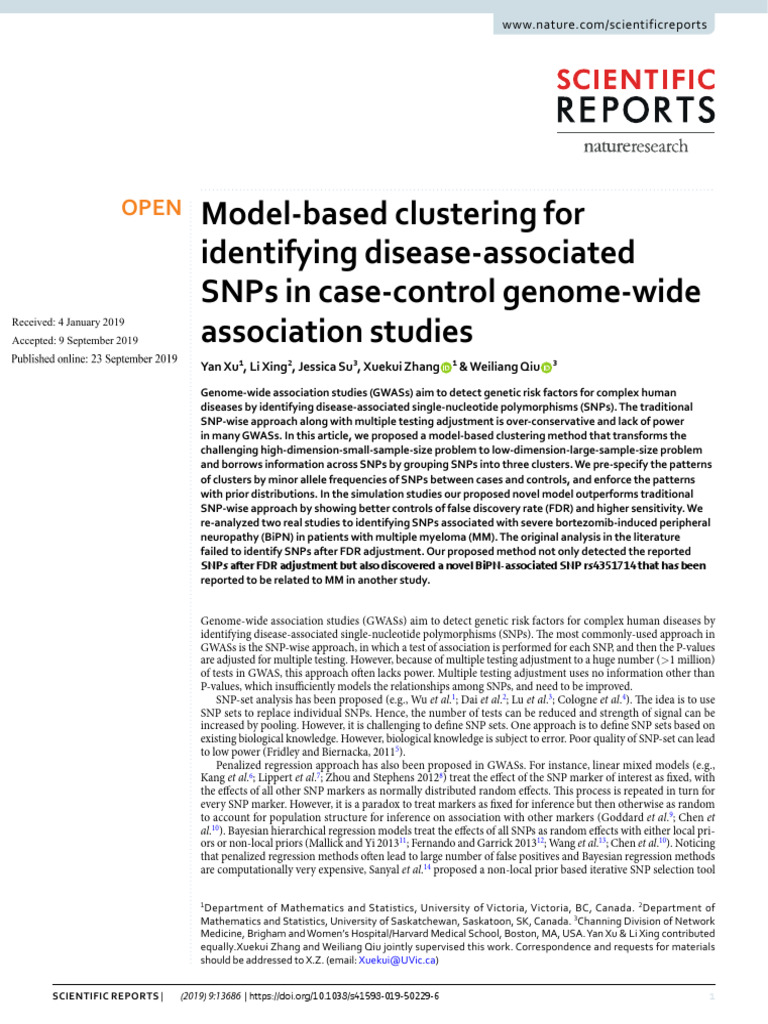 Model-Based Clustering For Identifying Disease-Associated Snps in Case ...