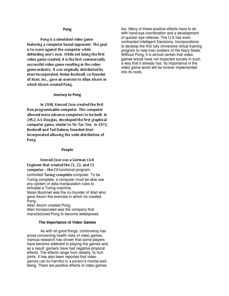 The Legacy of Pong: Video Game History | PDF | Technology & Engineering